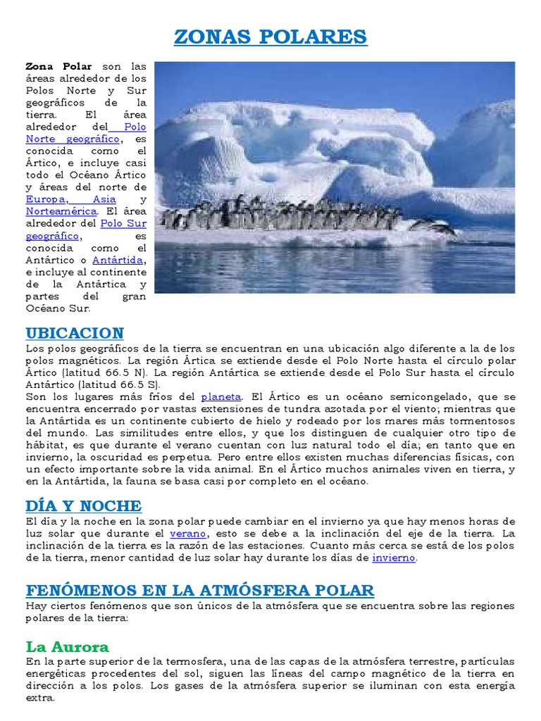 Zonas Polares: Regiones alrededor de los Polos | PDF | Antártida | Tierra