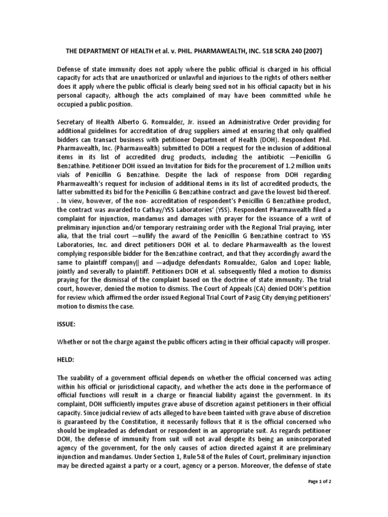 State Immunity and Suability in Pharmawealth Case | PDF | Sovereign ...