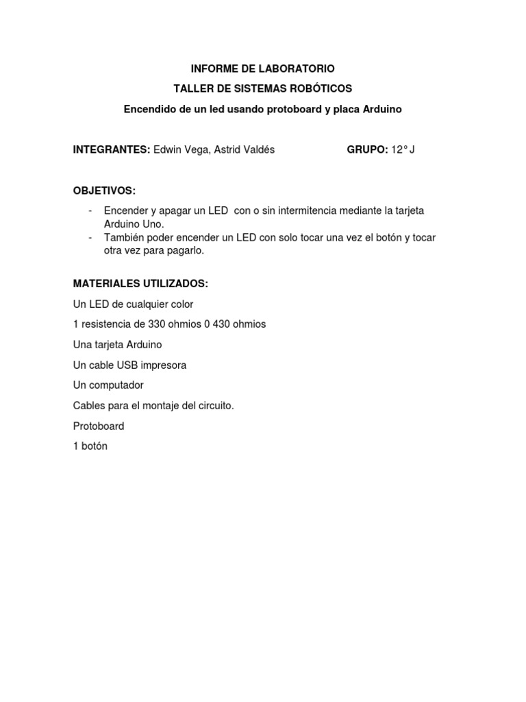 Informe de Laboratorio | PDF | Arduino | Diodo emisor de luz