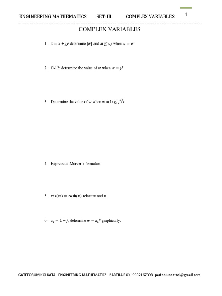 Set-3 Complex Variables | Download Free PDF | Complex Analysis | Complex Number