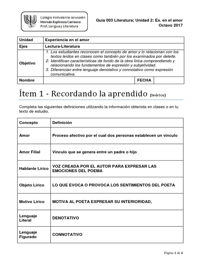 Tipos de Amor en Literatura 8° Básico | PDF | Amor | Science
