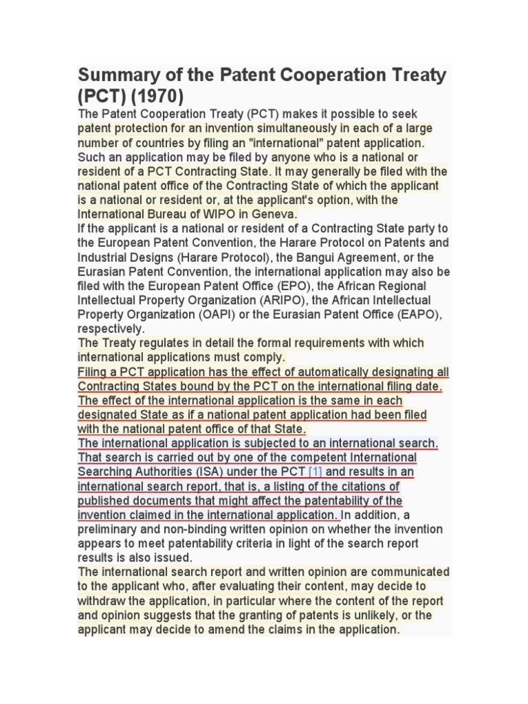 Summary of The Patent Cooperation Treaty | PDF | Patent Application ...
