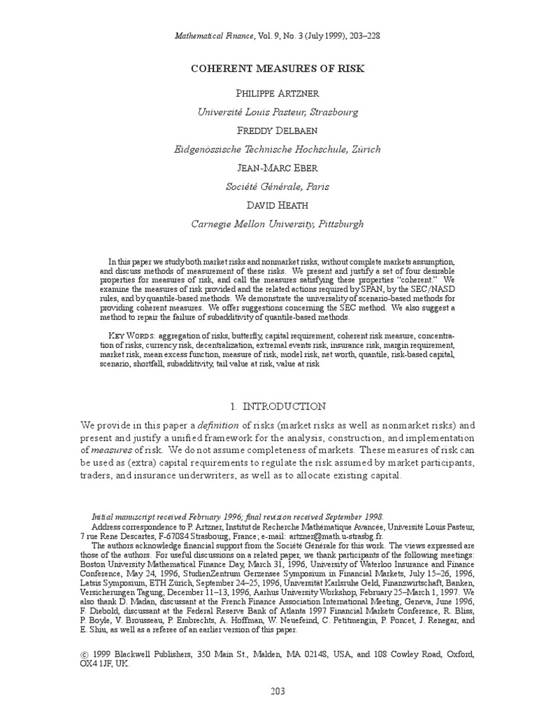 Coherent Risk Measures Analysis | PDF | Value At Risk | Risk