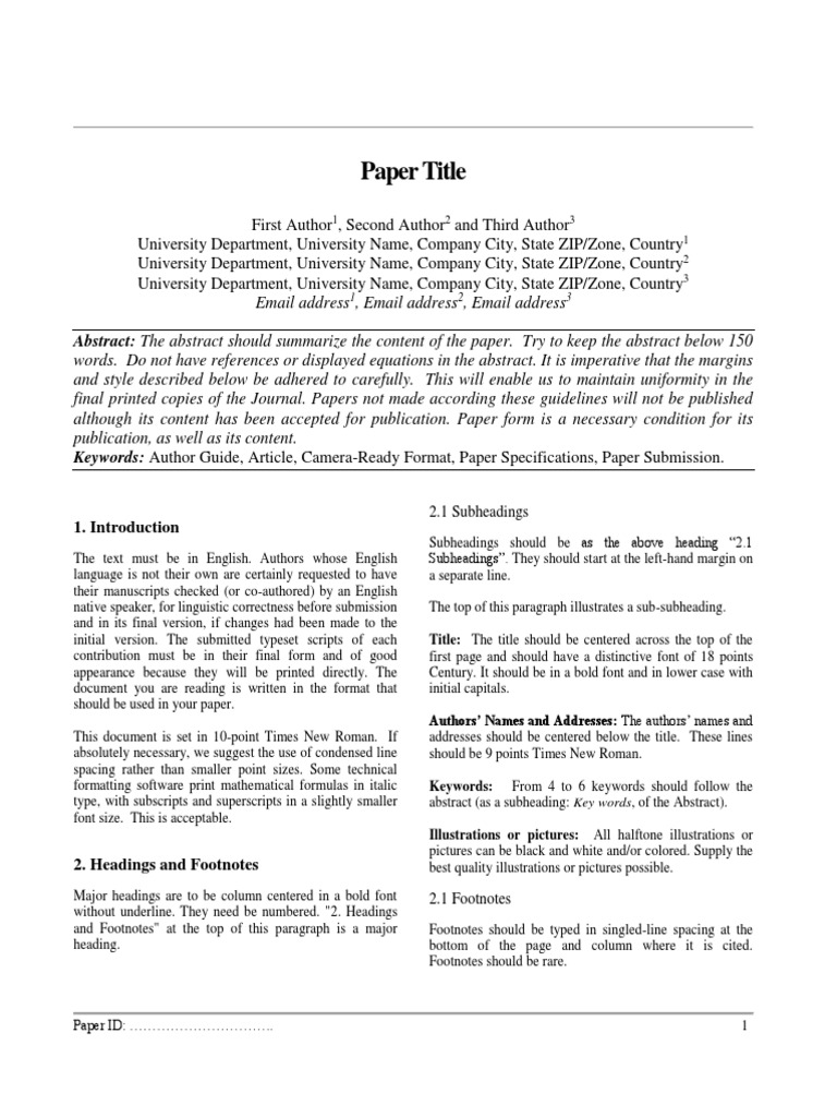 Paper Title: Abstract: The Abstract Should Summarize The Content of The ...