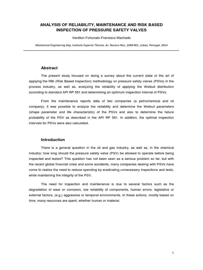 PSV Reliability and Inspection Analysis | PDF | Reliability Engineering ...