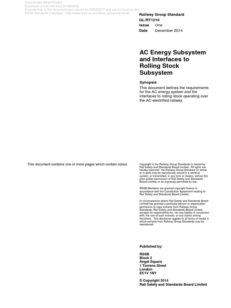 AC Energy Subsystem and Interfaces To Rolling Stock Subsystem | PDF ...
