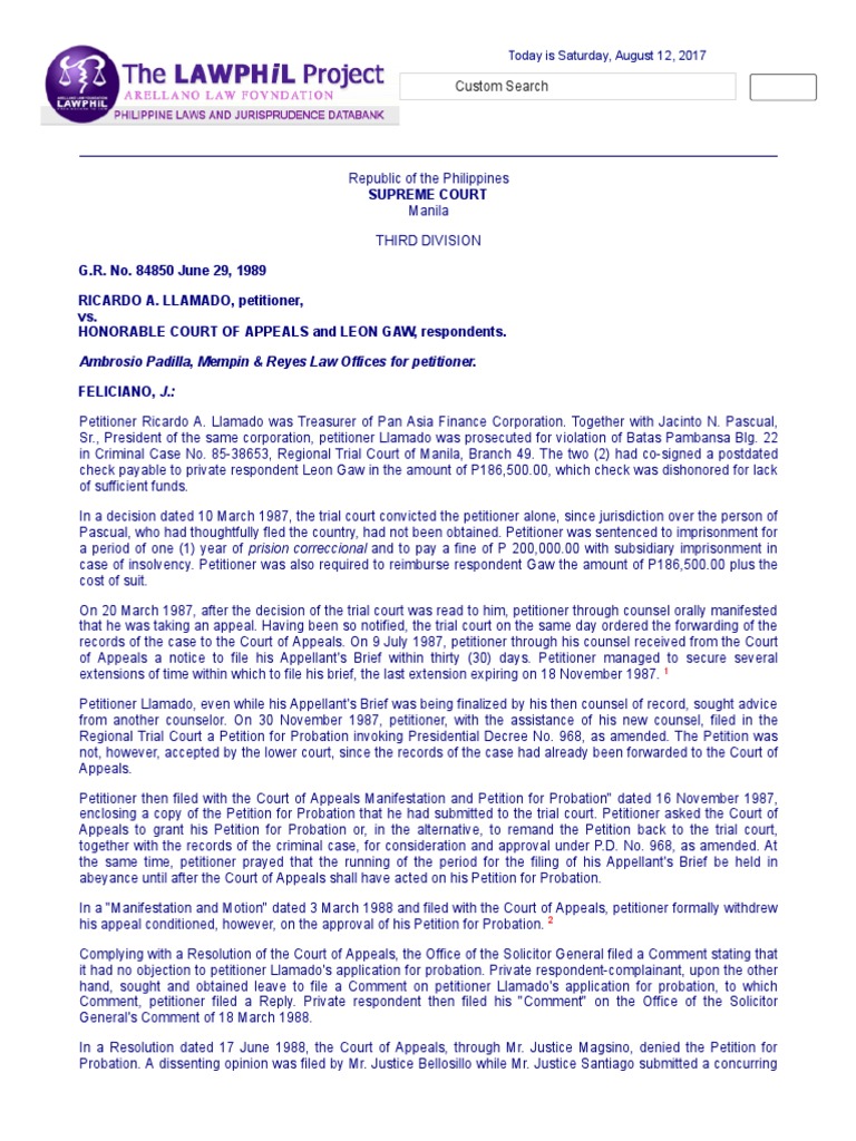 Ambrosio Padilla, Mempin & Reyes Law Offices For Petitioner | PDF | Probation | Brief (Law)