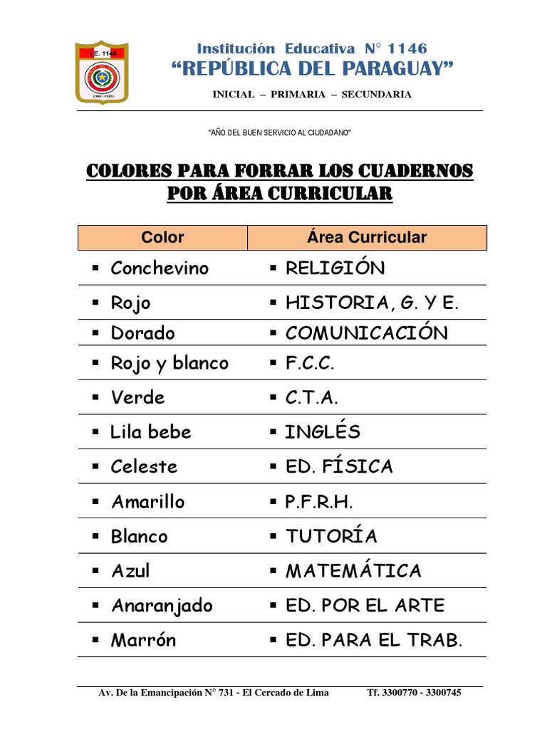 Colores para Cuadernos por Área Curricular | PDF