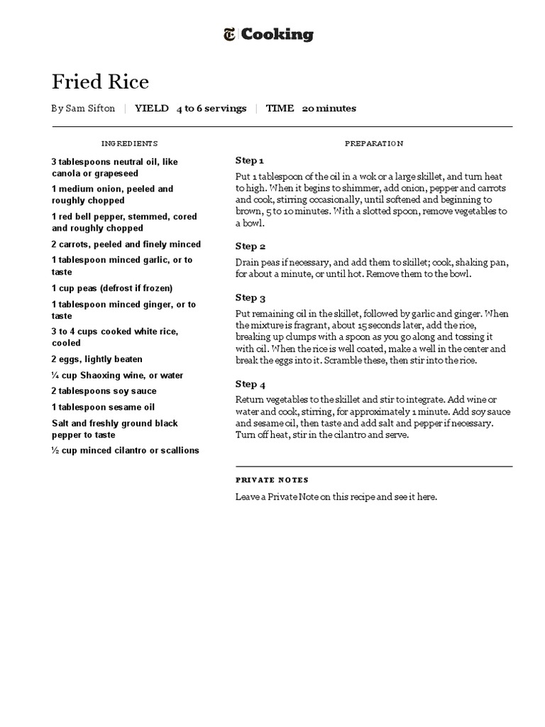 Fried Rice Recipe - NYT Cooking | Download Free PDF | Ginger | Cooking