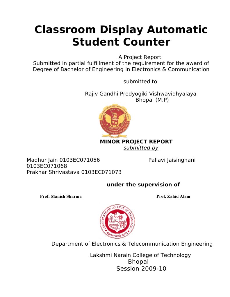 Classroom Display Automatic Student Counter: Bhopal (M.P) | PDF ...