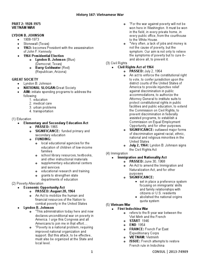 History 167: Vietnamese War: 1 Consul - 2013-74909 | PDF | North ...