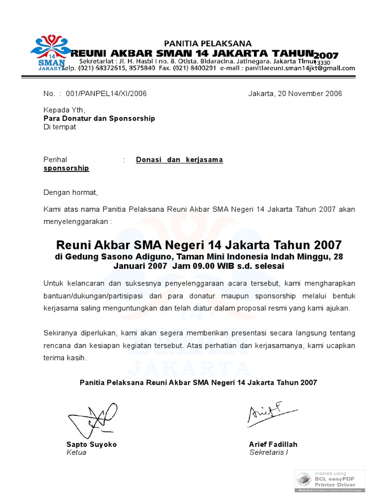 Proposal Resmi Panitia Reuni 14 r8 | PDF