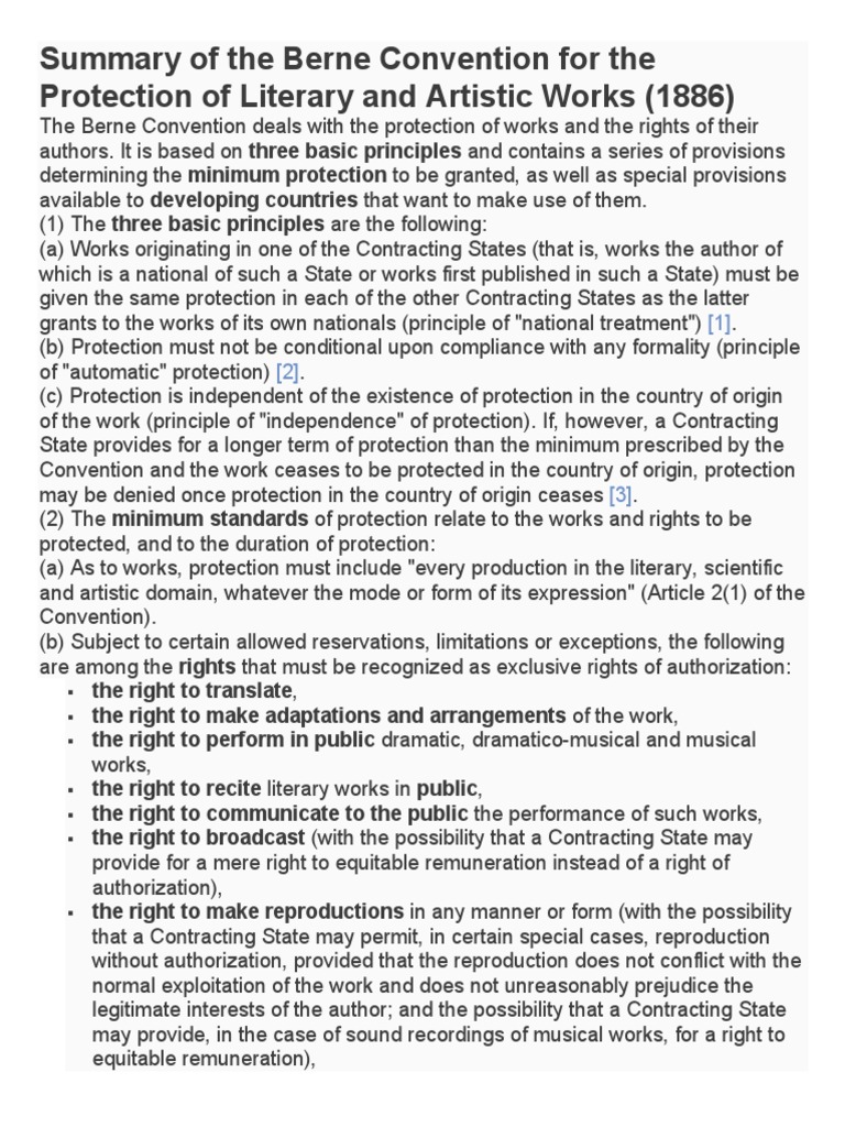 Berne Convention Copyright Summary | PDF | Trips Agreement | World ...