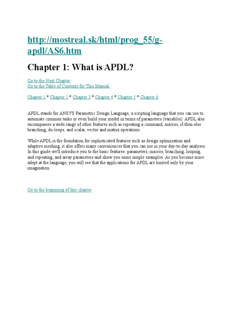 Chapter 1 What Is APDL | PDF | Parameter (Computer Programming) | Matrix (Mathematics)