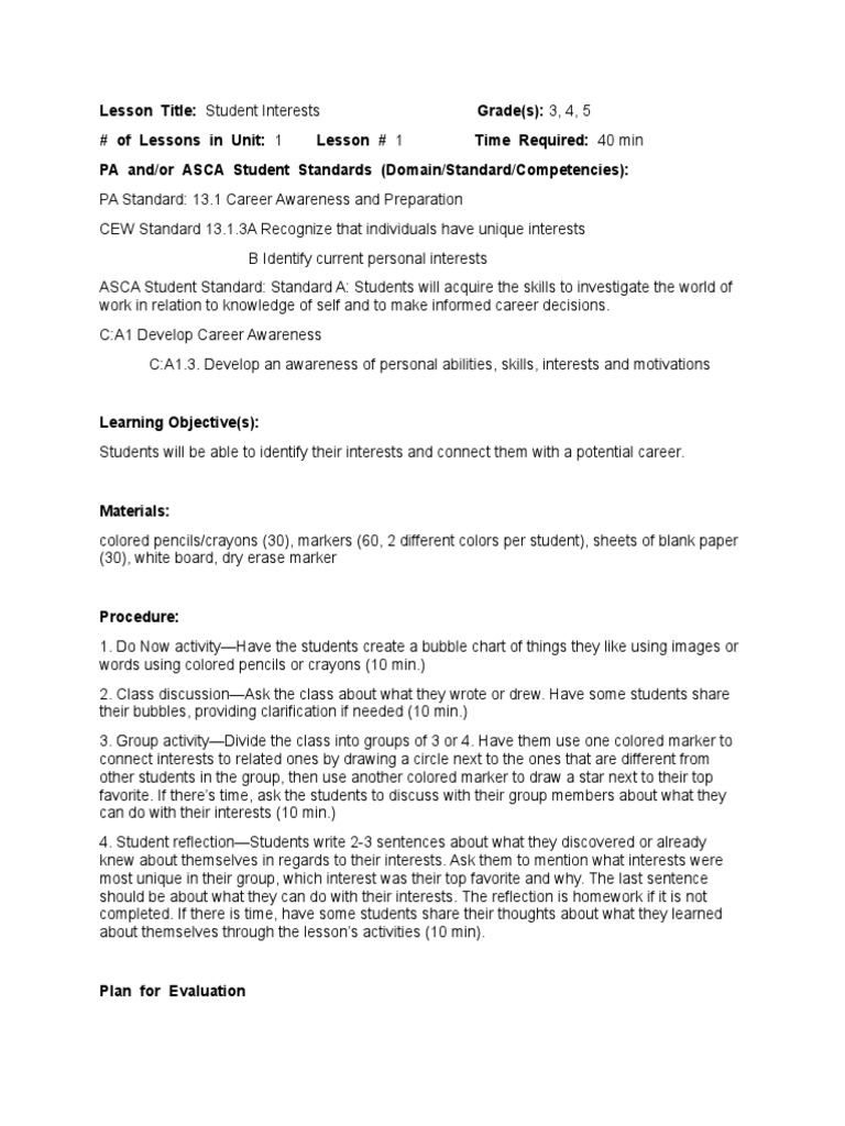 Career Development Lesson Plan | PDF | Lesson Plan | Teaching