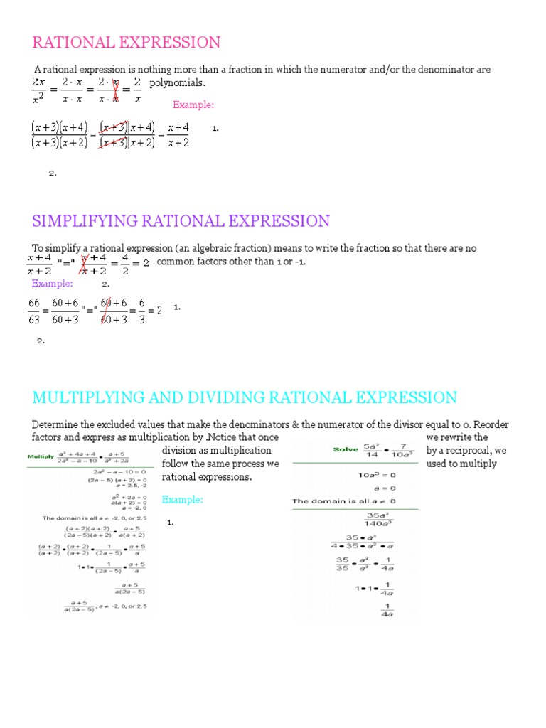 Simplifying and Operations on Rational Expressions | PDF
