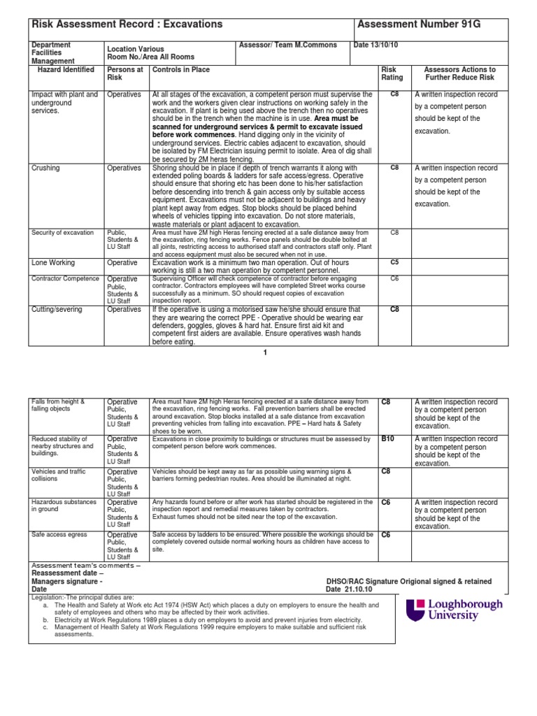 Annex DD Appendix 1 Example Excavation risk assessment .pdf | Risk | Safety