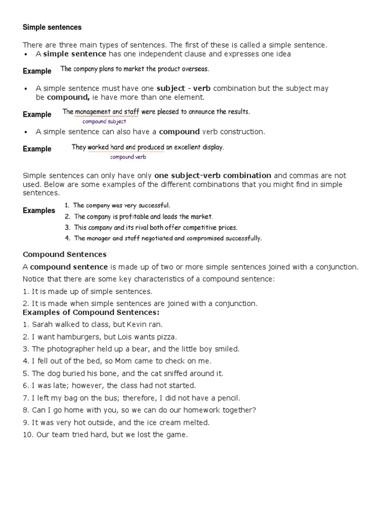 Simple Sentences | PDF