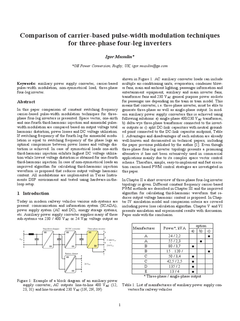 Comparison of Carrier-Based Pulse-Width Modulation Techniques For Three-Phase Four-Leg Inverters ...