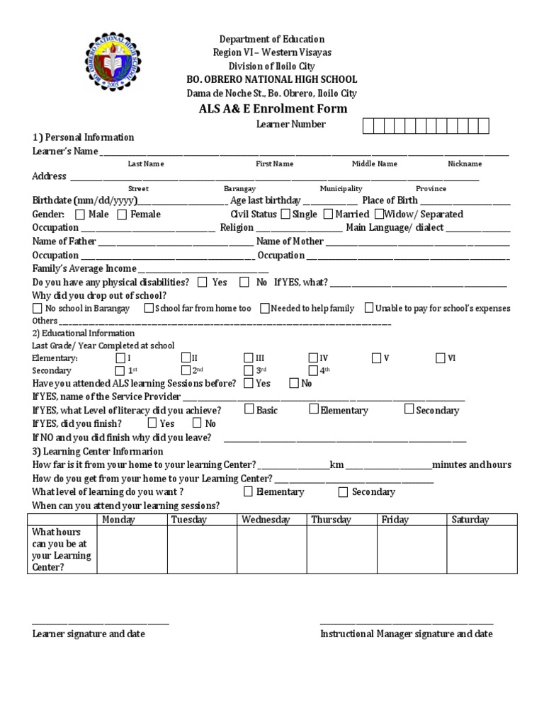 ALS Enrolment Form | Traditions | Quality Of Life | Free 30-day Trial ...