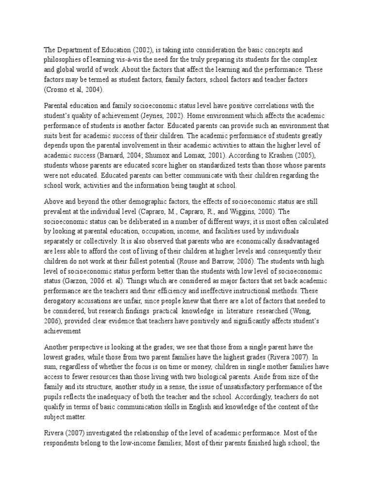 LOCAL LIT The Department of Education | PDF | Socioeconomic Status ...