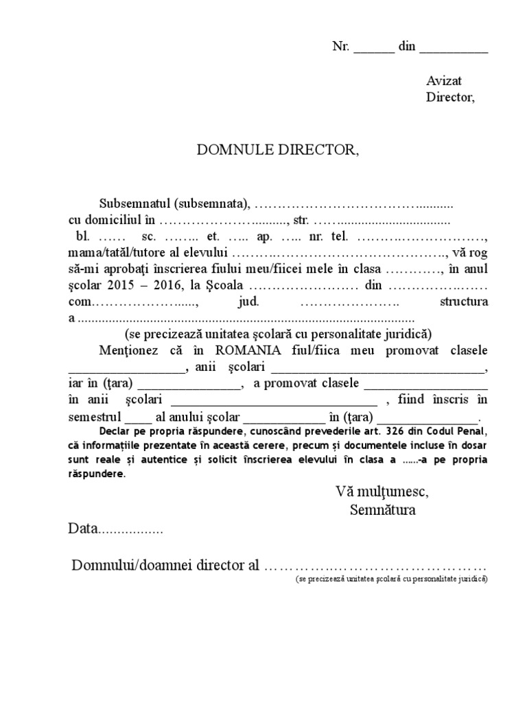 Cerere Director in Timpul Semestrului | PDF