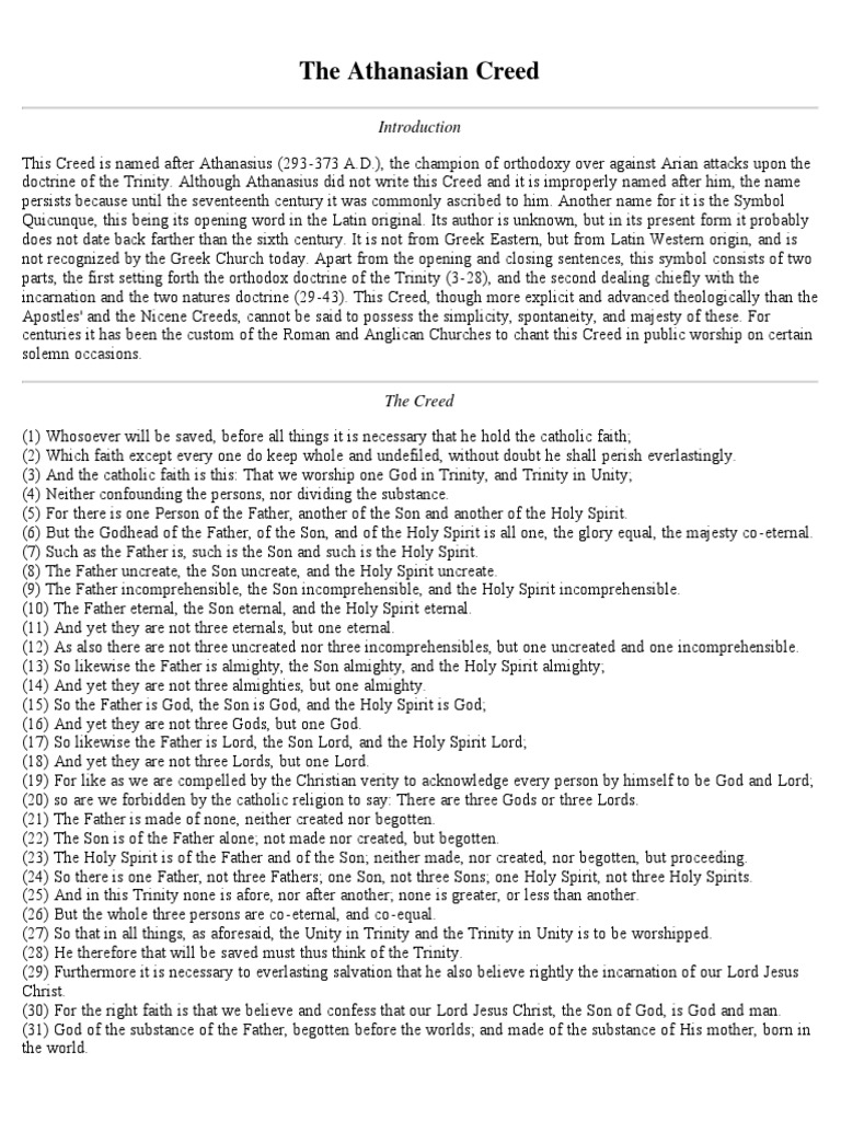 Athanasian Creed | PDF | Trinity | Athanasius Of Alexandria