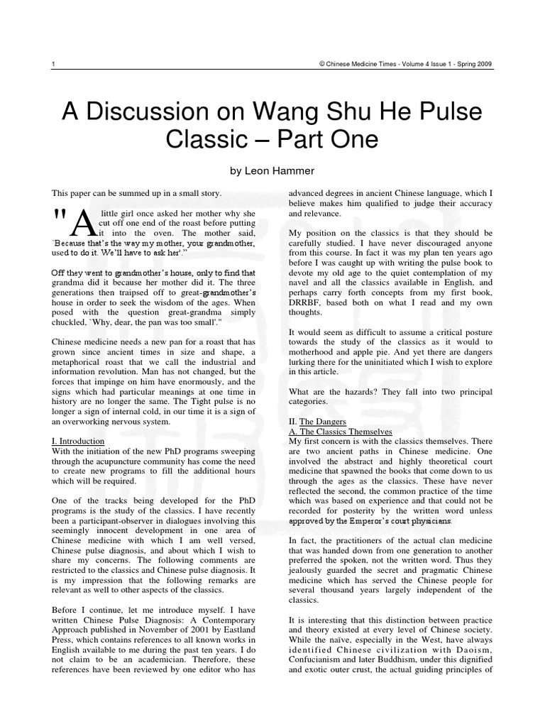 A Discussion On Wang Shu He Pulse Classic Part One | PDF | Amplitude ...