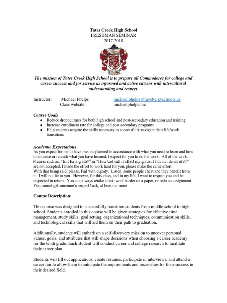 Freshmen Seminar Syllabus 2017-28 | PDF | Classroom | Homework