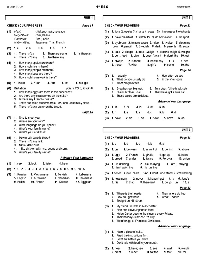 1 ESO WORKBOOK Soluciones PDF | PDF | Foods | Leisure