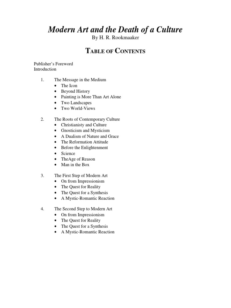 Modern Art and The Death of A Culture TOC | PDF | Social Science | History