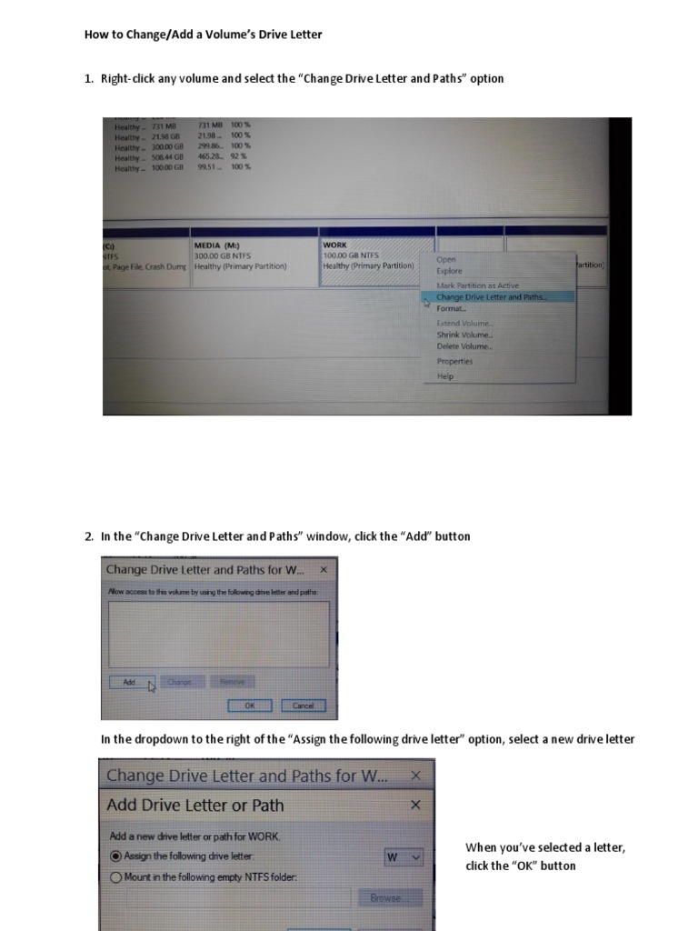 Change or Add Drive Letter Guide | PDF