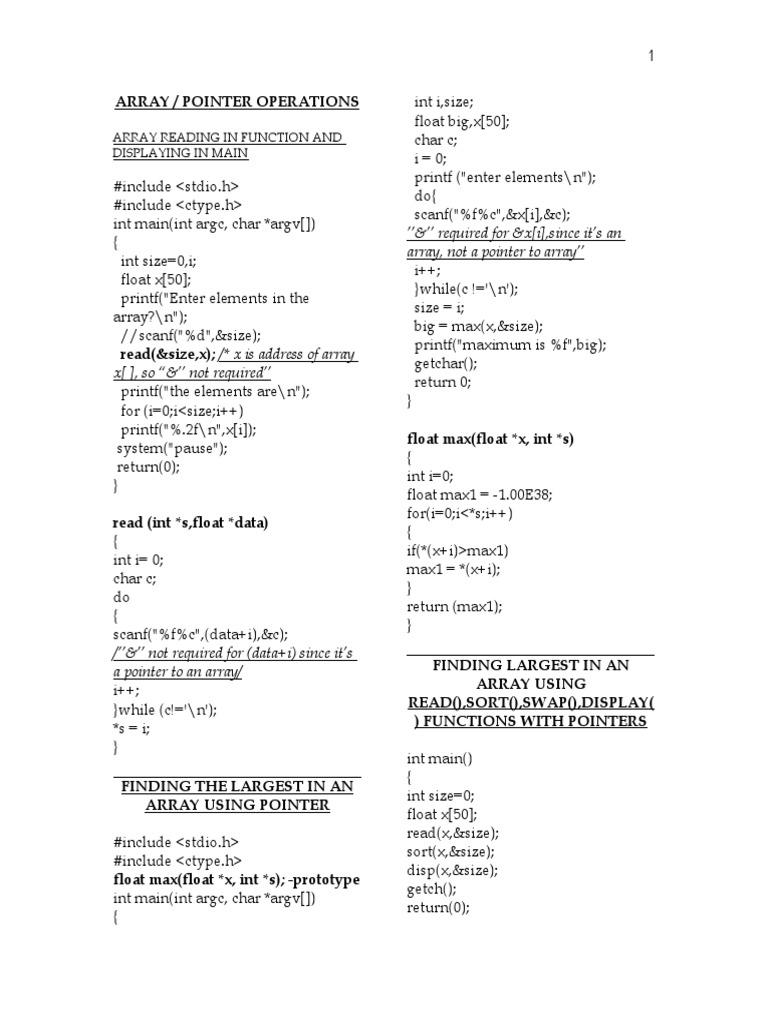 Array Pointer C Pdf C Programming Language Array Data Structure 
