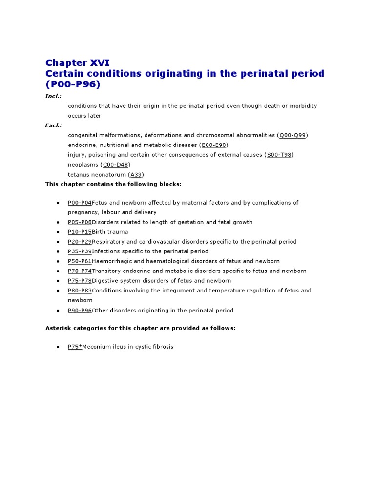 Icd 10 Chapter Xvi | PDF