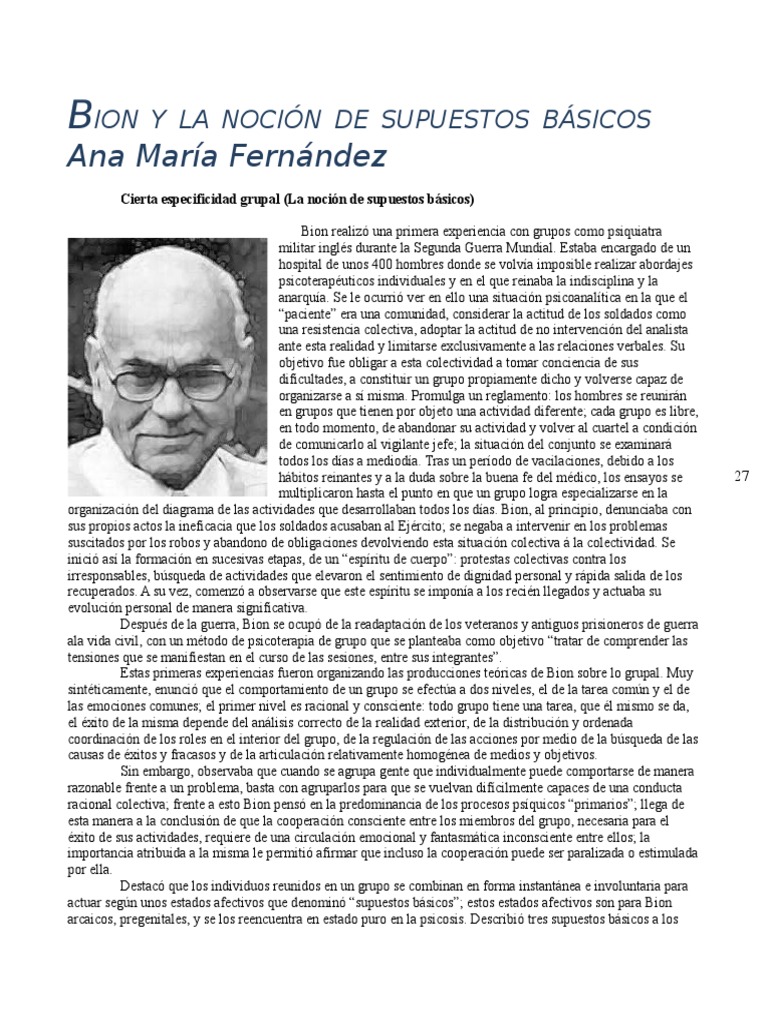 Bion y La Nocion de Los Supuestos Básicos | PDF | Psicoanálisis | Grupo ...
