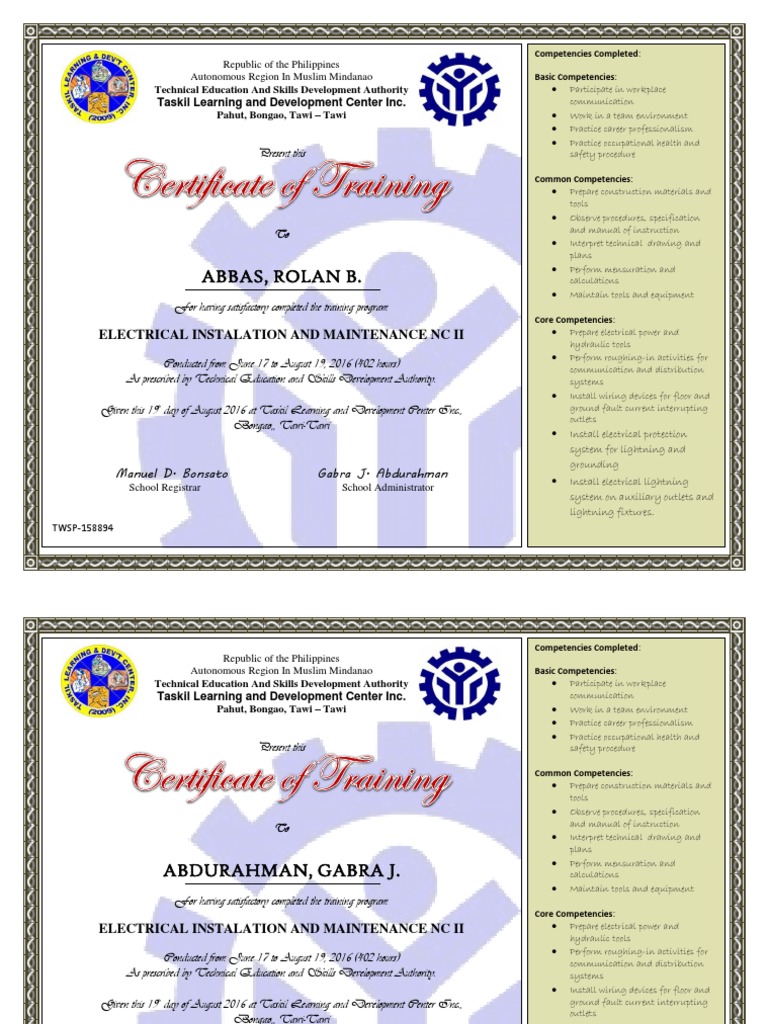 EIM Certificate | PDF | Vocational Education | Occupational Safety And ...