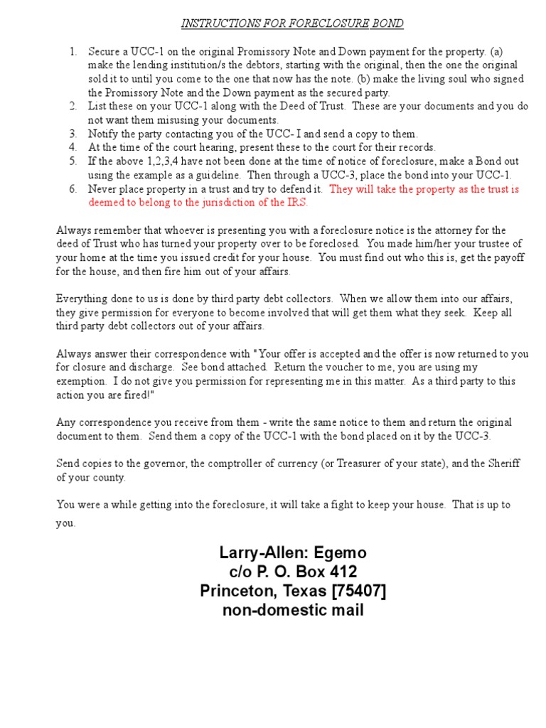 Instructions For Foreclosure Bond 5-7-03 Page 1second | PDF ...
