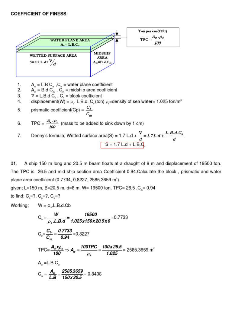 Ship Coefficients and Formulas Explained | PDF | Vehicle Design | Ships