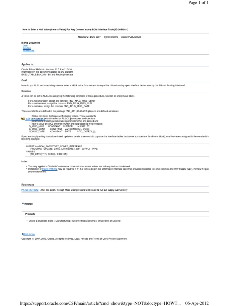 Bom Inventory Comps Interface | PDF | Oracle Database | Subroutine