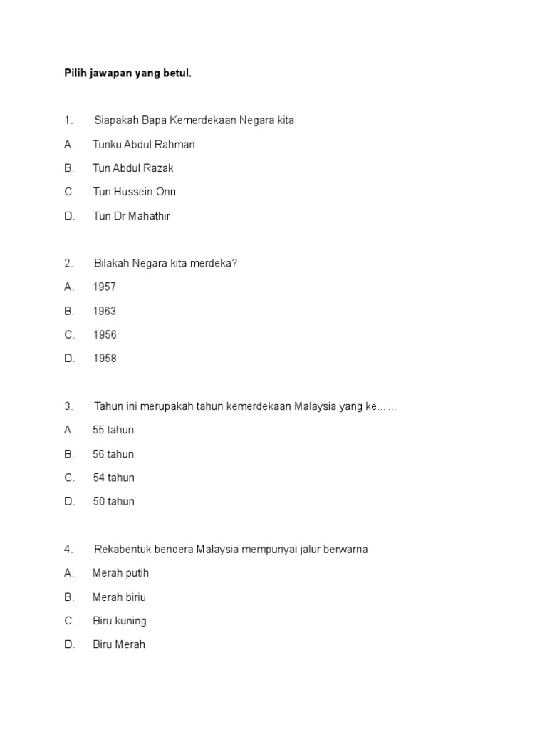Kuiz Merdeka Tahap 2 | PDF