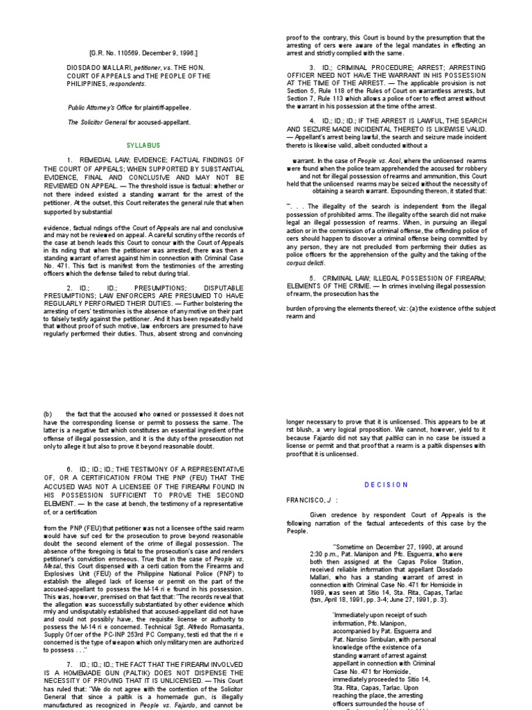 Mallari v. Court of Appeals20170202-898-Klqua4-2 | PDF | Arrest ...