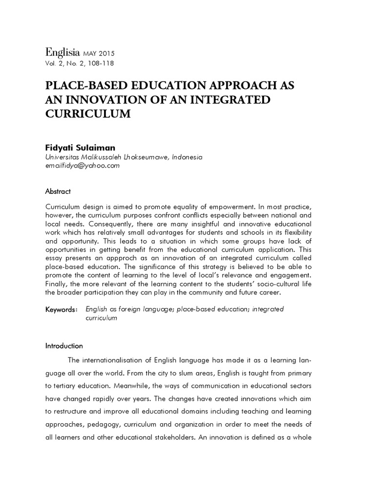 Place Based Education Approach | PDF | Curriculum | English As A Second ...