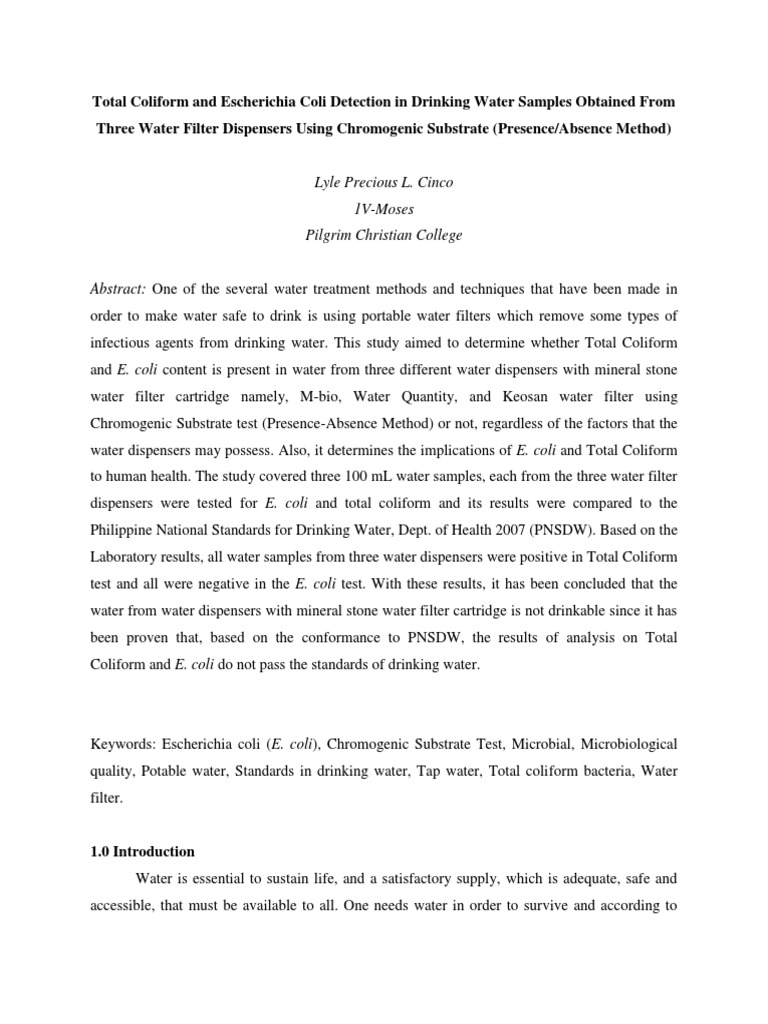 Total Coliform and Escherichia Coli Detection in Drinking Water Samples ...