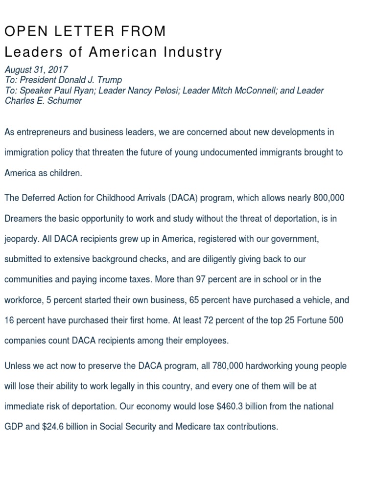 American Business Leaders DACA Letter