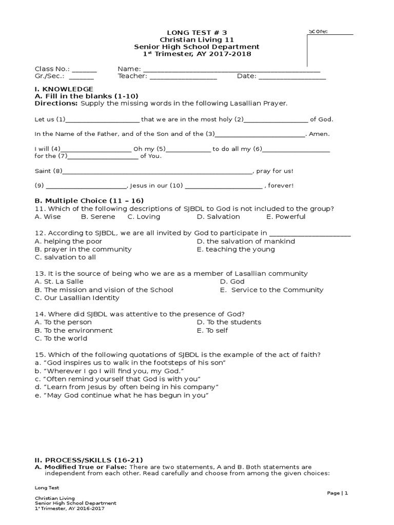 Christian Living 11 Exam Guide | PDF | Prayer | Salvation