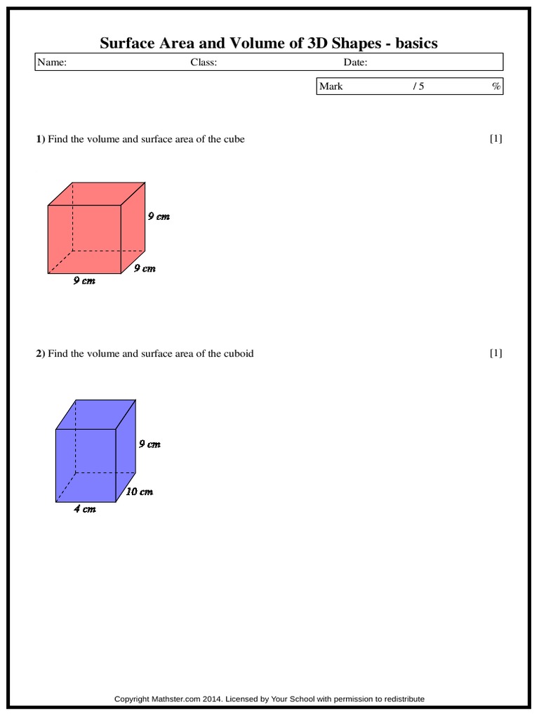 Surface Area and Volume of 3D Shapes - Basics | PDF