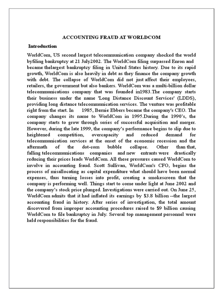 Accounting Fraud at WorldCom Case Study Solution | PDF | Corporate Law ...