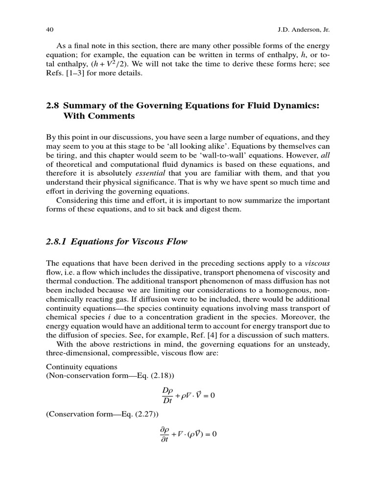 2.8 Summary of The Governing Equations For Fluid Dynamics: With ...