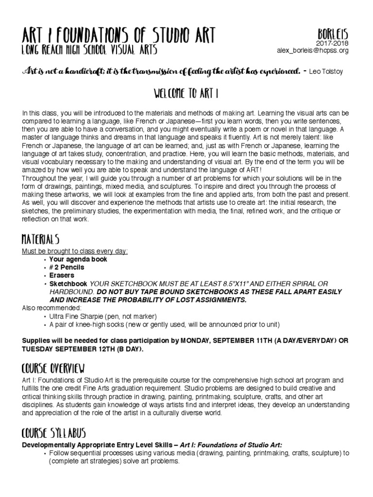 2017 Art ISyllabus | PDF | Design | Homework