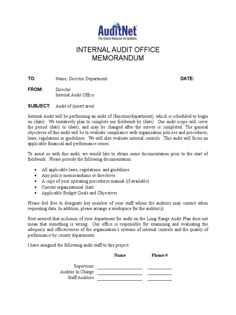 AuditNet 202-Engagement Letter | PDF | Internal Control | Internal Audit